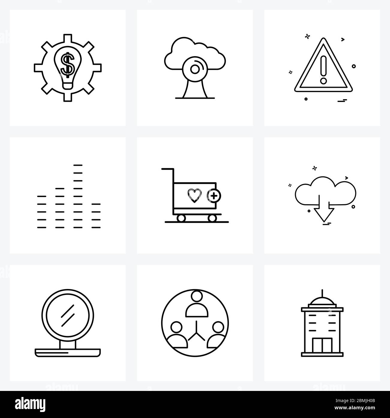 Set of 9 Modern Line Icons of plus, medical, error, sound, equalizer ...