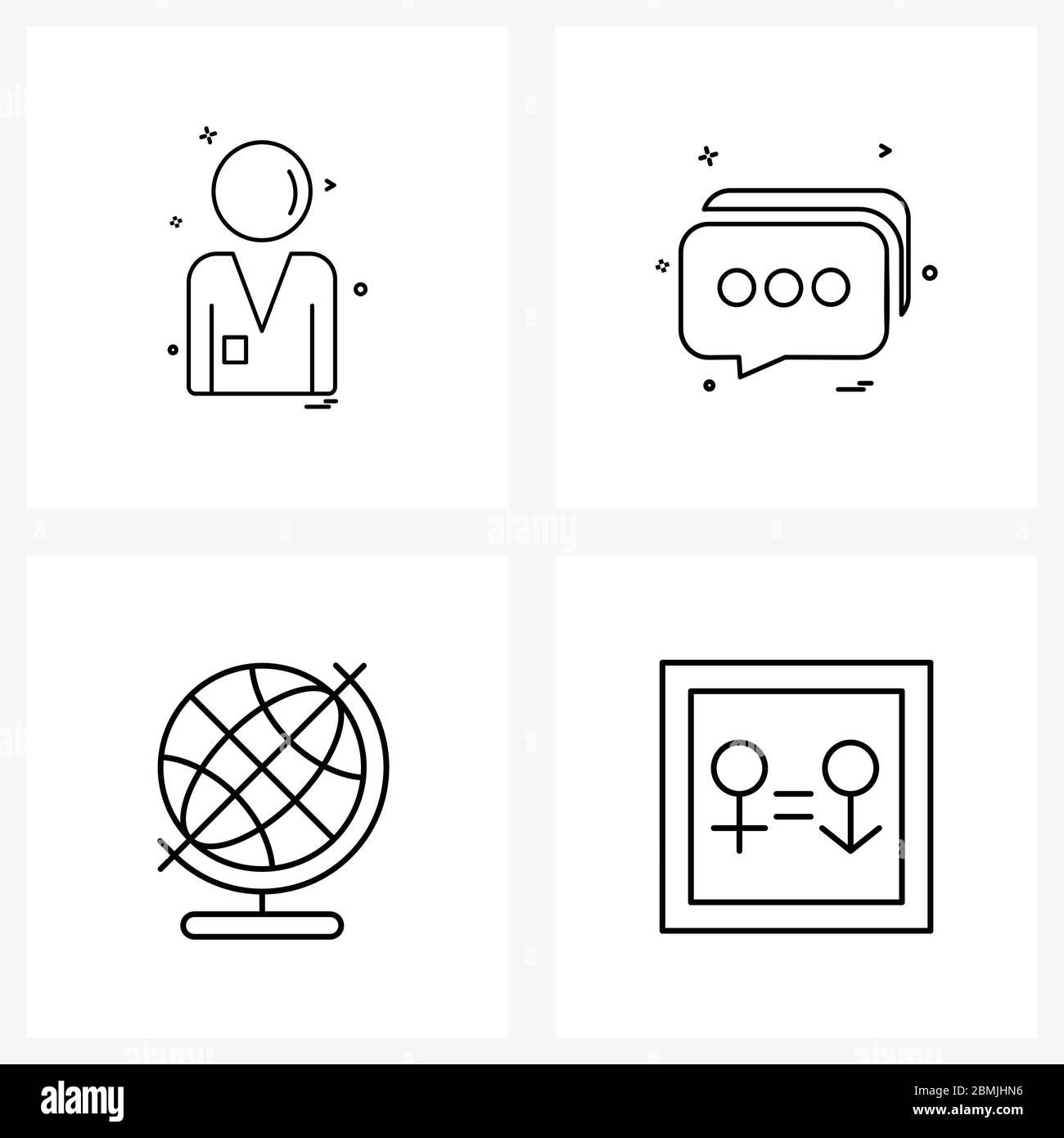 Modern Style Set of 4 line Pictograph Grid based avatar, school, man ...