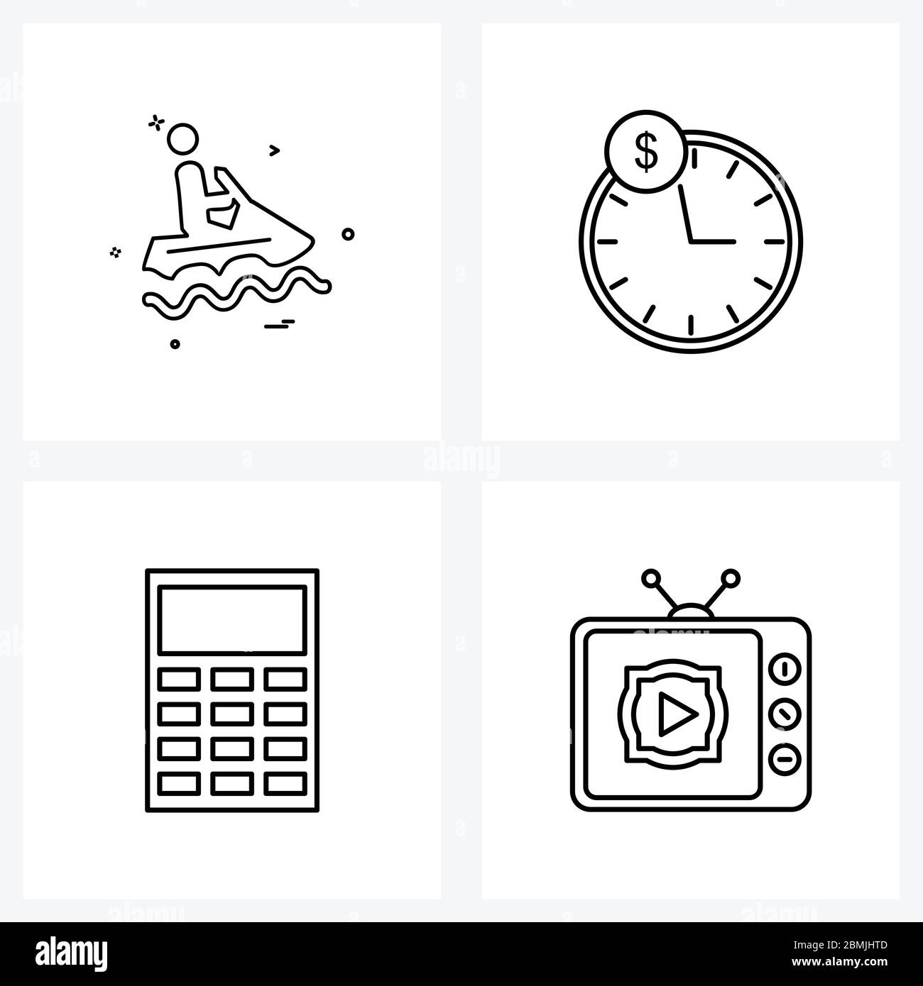 Set of 4 Simple Line Icons for Web and Print such as boat, calculations, sea, time, television ...