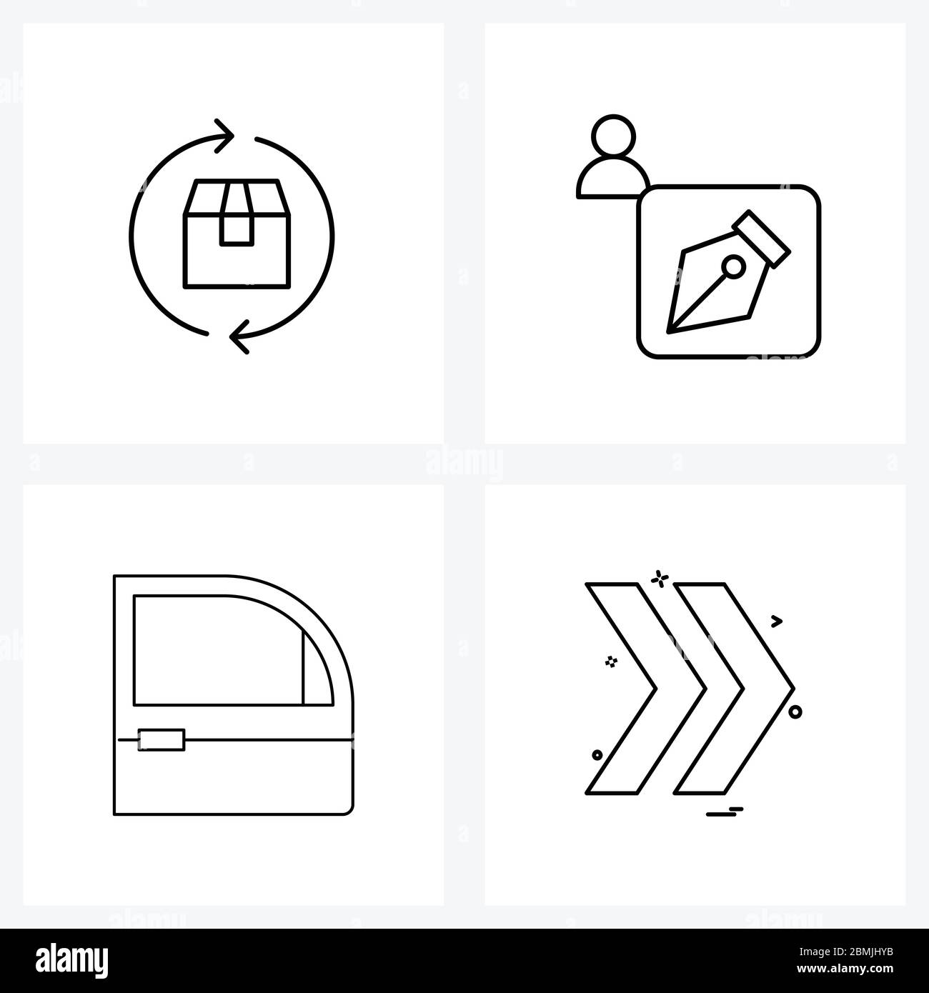 Simple Set of 4 Line Icons such as box, door, sync, illustrate, service ...