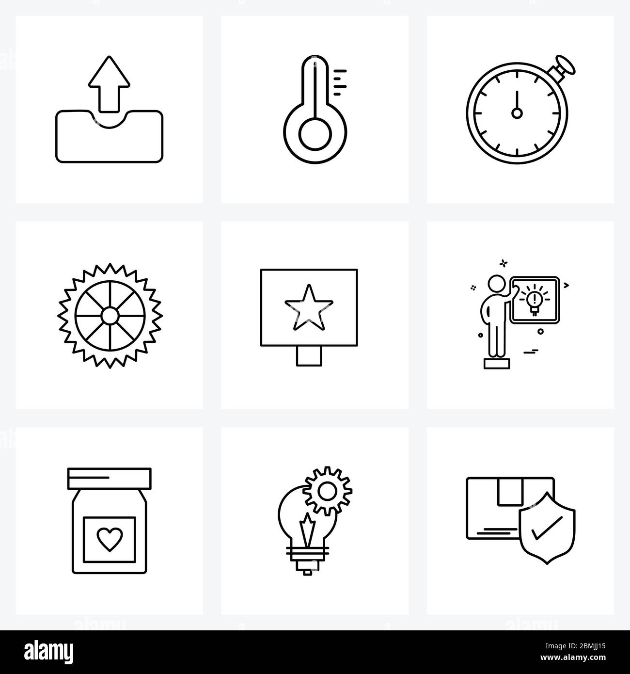 Set of 9 UI Icons and symbols for star, desktop, timer, computer, tire ...
