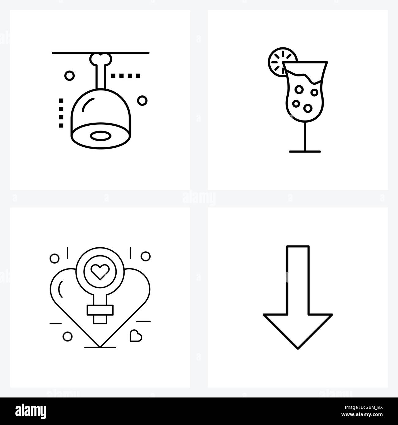 Set of 4 Line Icon Signs and Symbols of food, arrow, cocktail, love ...
