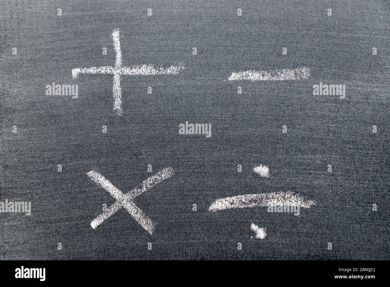 White color chalk hand drawing in mathematics symbol shape (Plus, minus ...