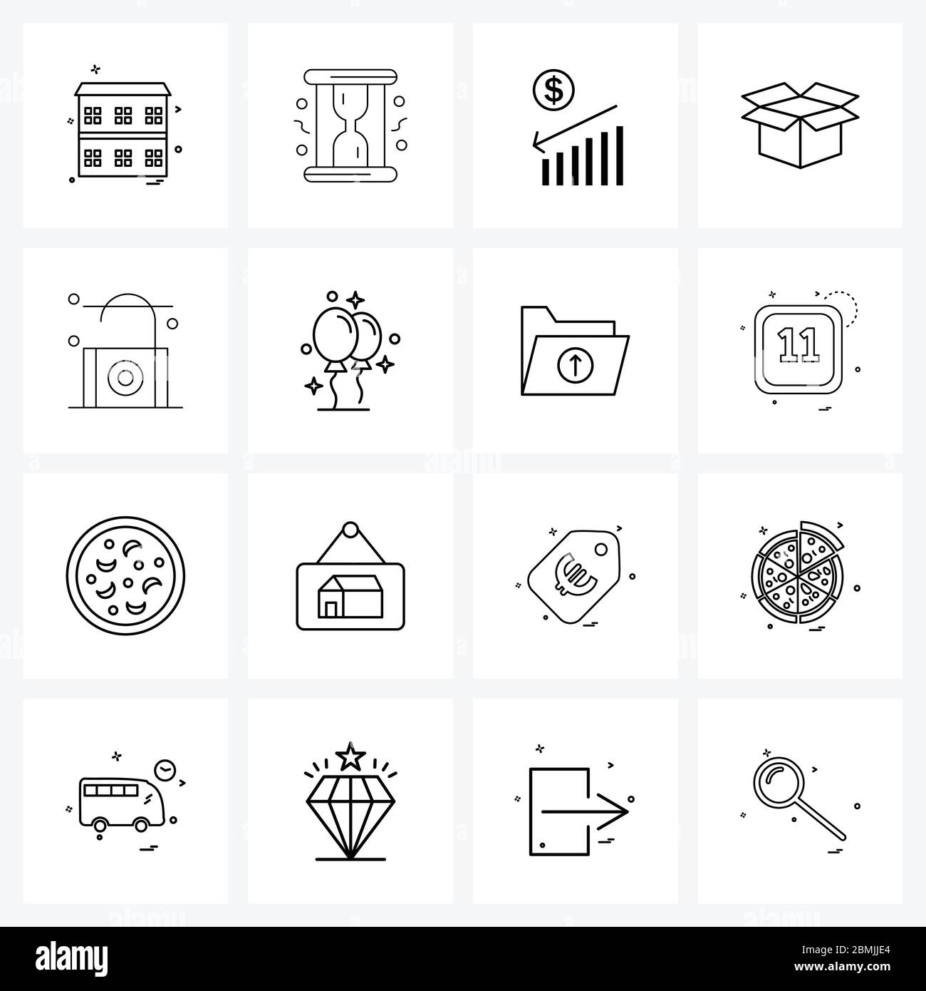 Mobile UI Line Icon Set of 16 Modern Pictograms of user, unlock, income ...