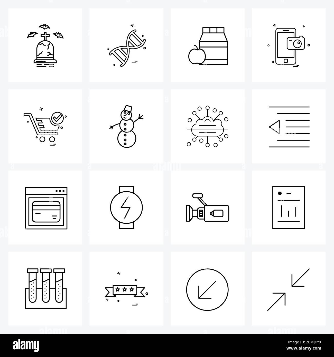 Modern Style Set of 16 line Pictograph Grid based shopping, store ...