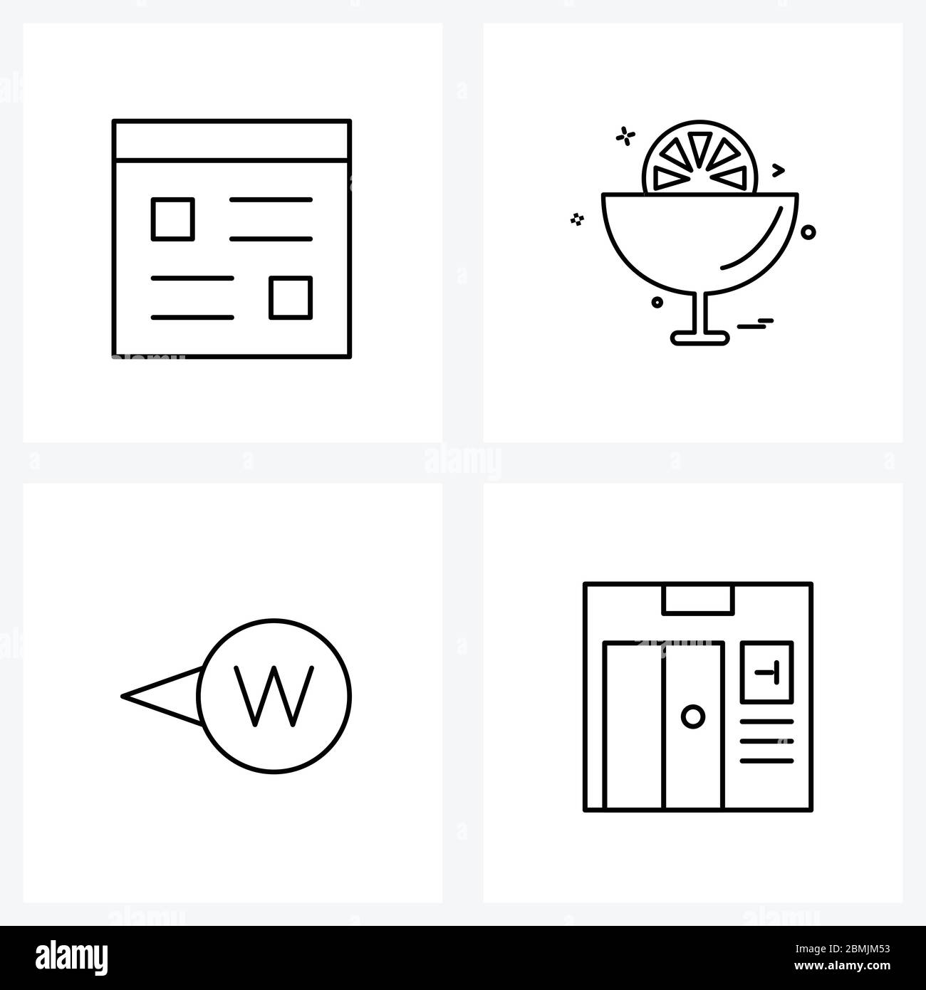 Universal Symbols of 4 Modern Line Icons of app, location, page, meal ...