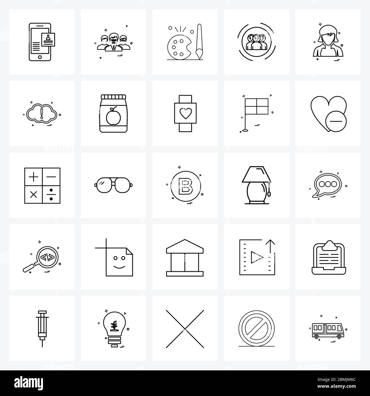 Isolated Symbols Set of 25 Simple Line Icons of profile, profile, paint ...