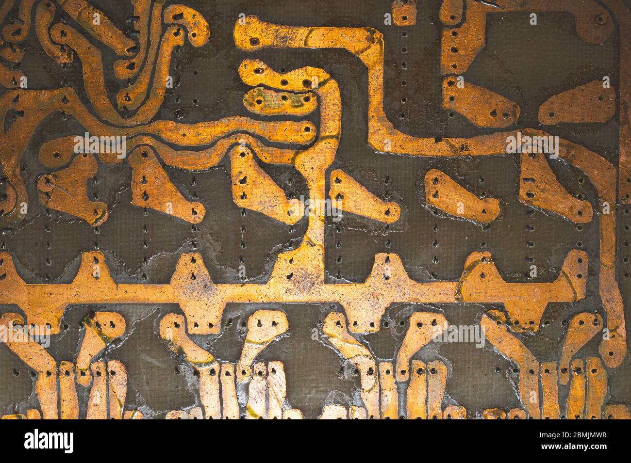 Handmade circuit board with soldered copper tracks. industrial ...