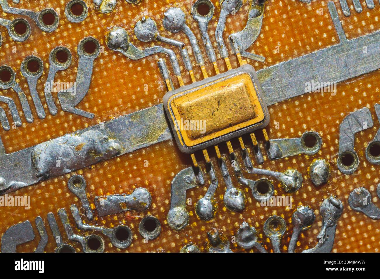 Handmade circuit board with microchip. integrated scheme. industrial ...