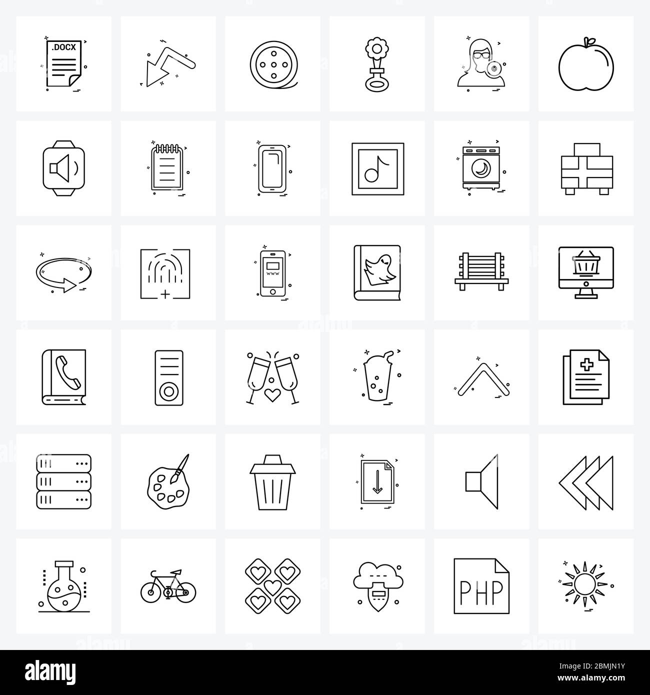 Modern Style Set of 36 line Pictograph Grid based party, flower ...