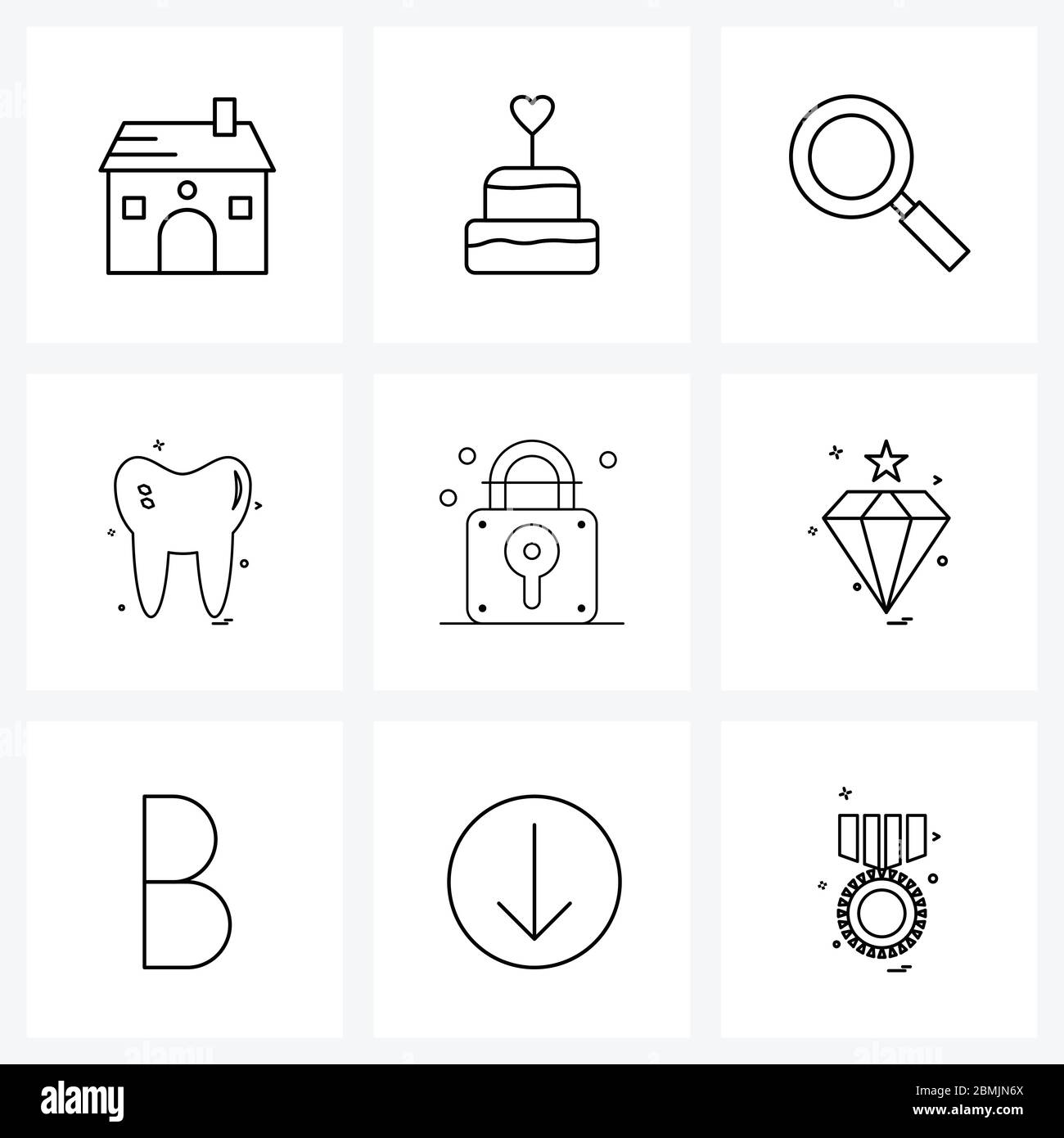 Universal Symbols of 9 Modern Line Icons of web, tooth, gps, medical ...