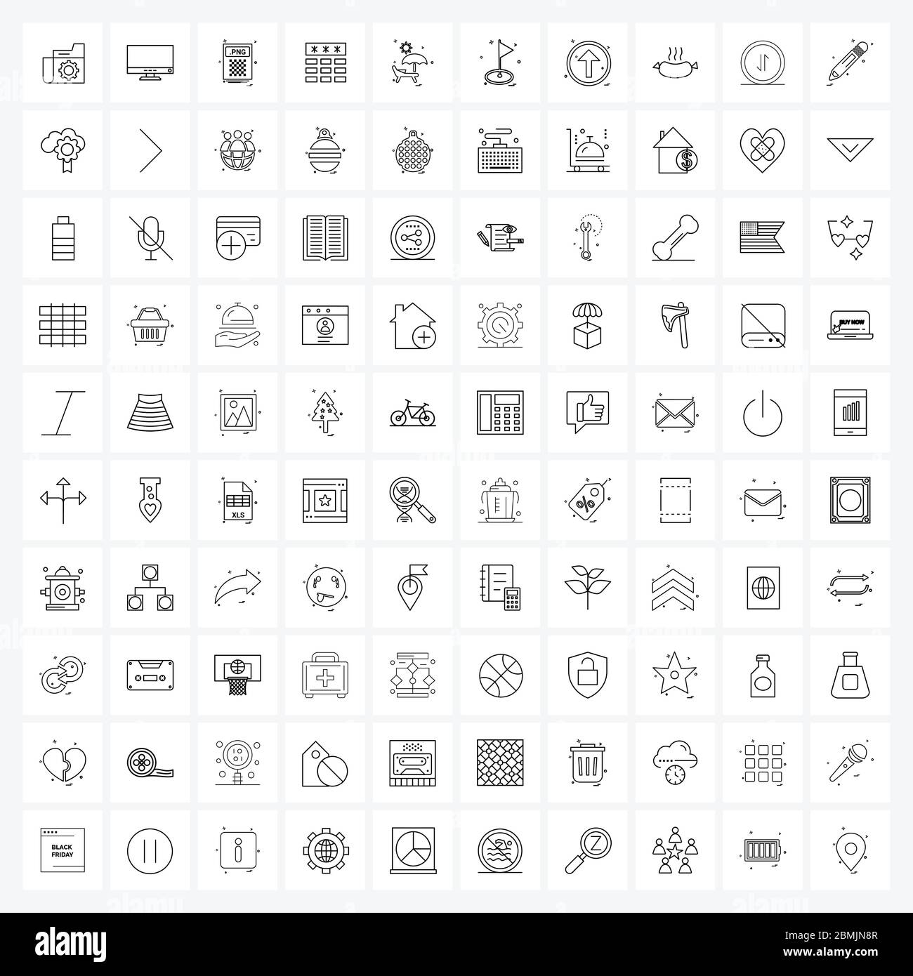 Set of 100 Modern Line Icons of picnic, password, file type, lock ...