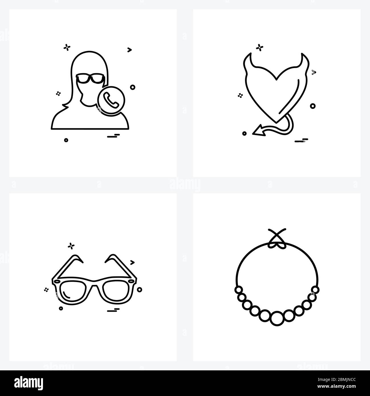 UI Set of 4 Basic Line Icons of avatar, devil, avtar, love, glasses ...