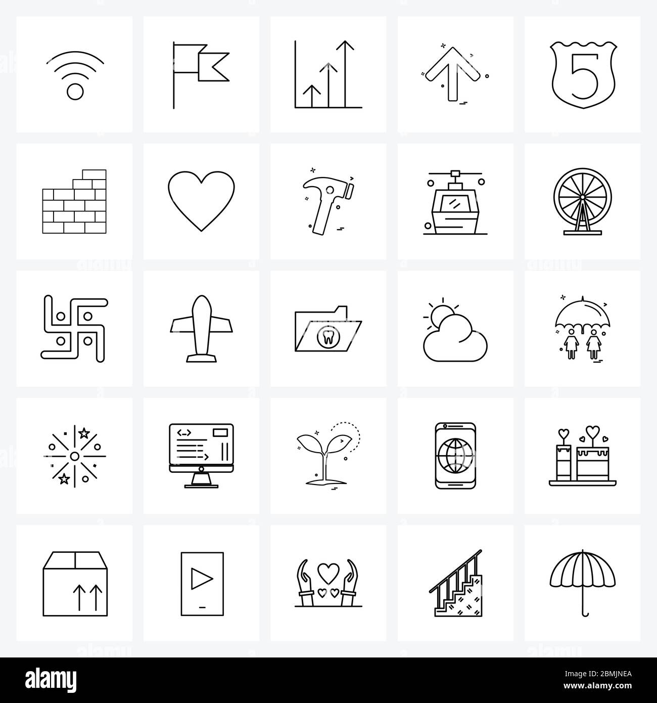 Modern Style Set of 25 line Pictograph Grid based secure, level ...