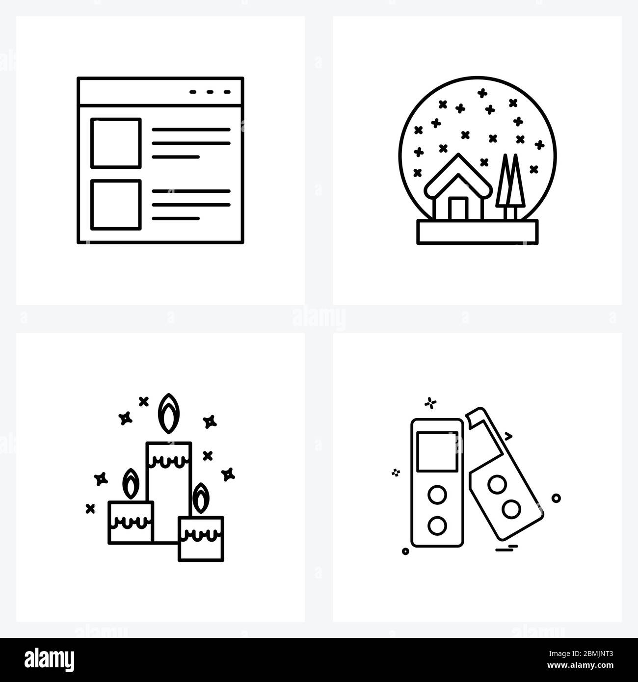 Set of 4 Line Icon Signs and Symbols of checklist, candle, menu, globe ...