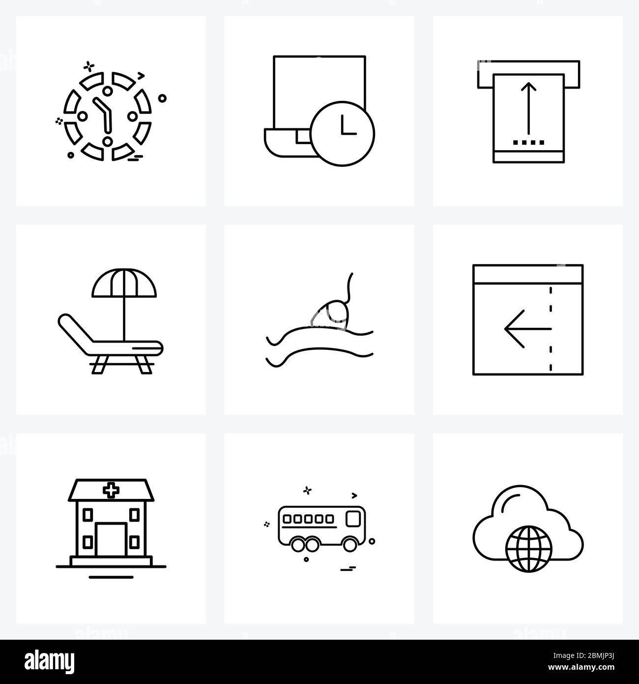 9 Universal Icons Pixel Perfect Symbols of sunbed, picnic, clock, park ...