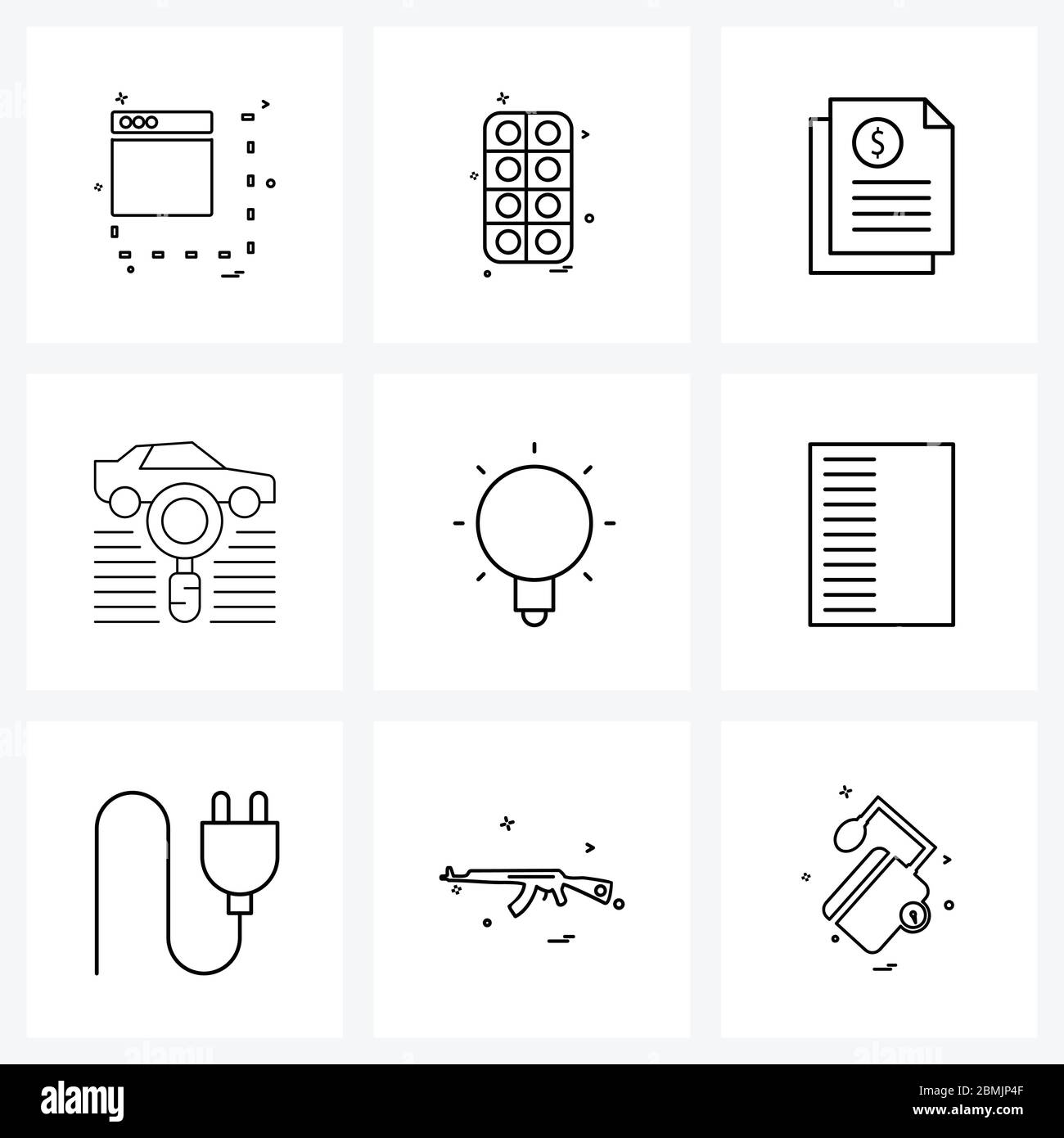 Set of 9 UI Icons and symbols for scan, diagnostics, tablets, car, mark ...