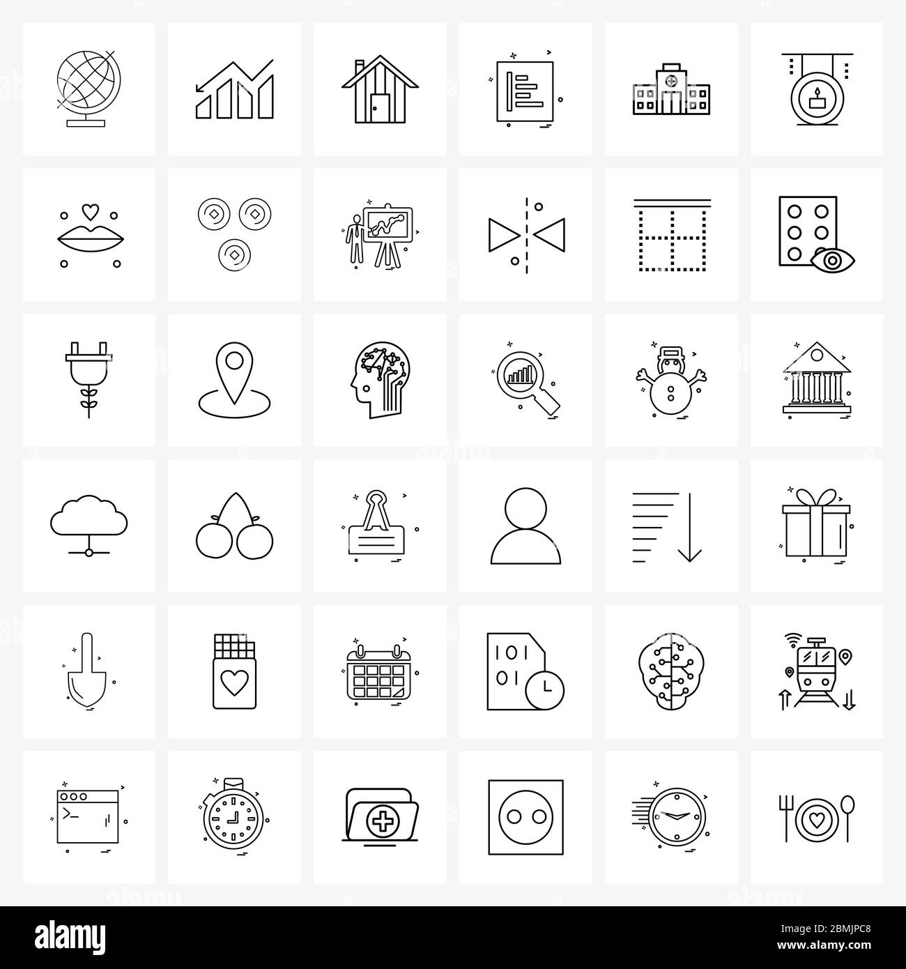 UI Set of 36 Basic Line Icons of building, doc, house, text file ...