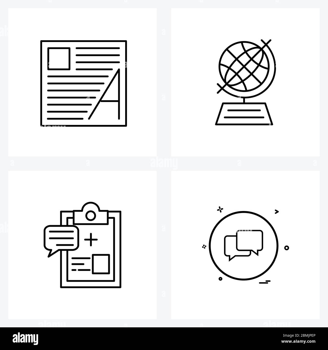 Set of 4 Universal Line Icons of control, clipboard, text, globe ...