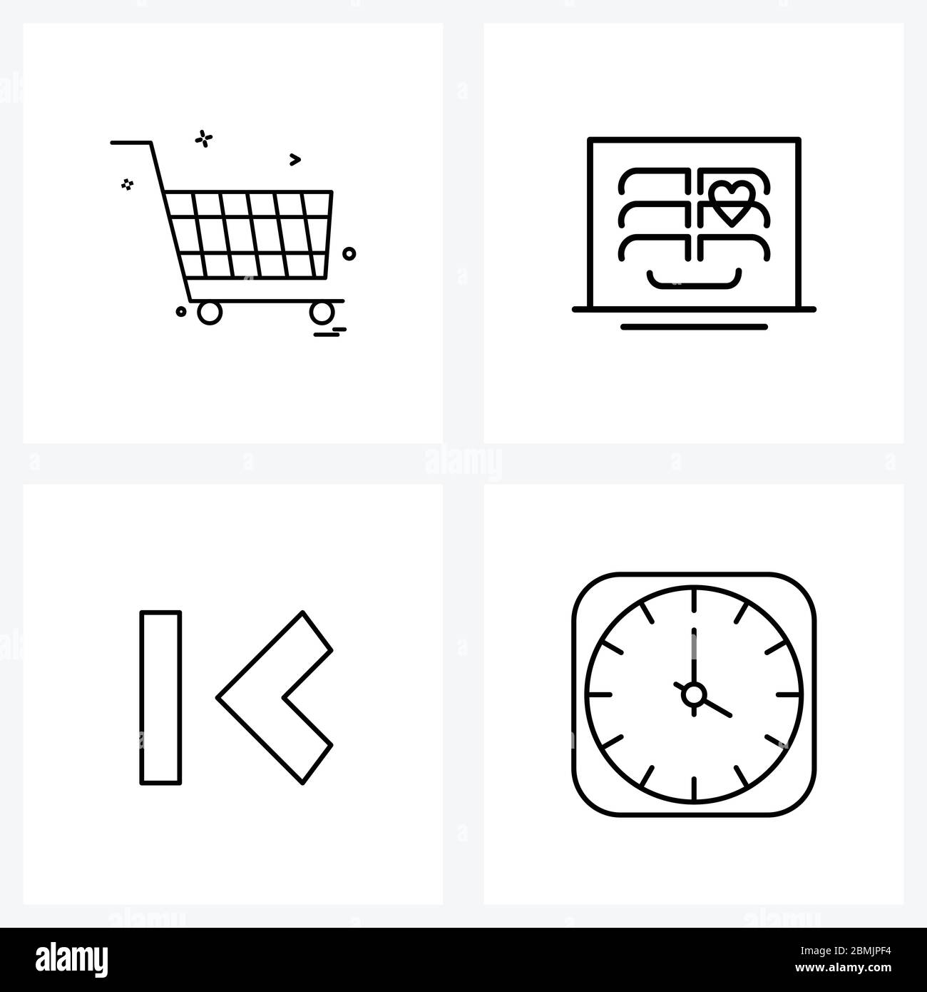 Universal Symbols of 4 Modern Line Icons of cart, media, medical, clock ...