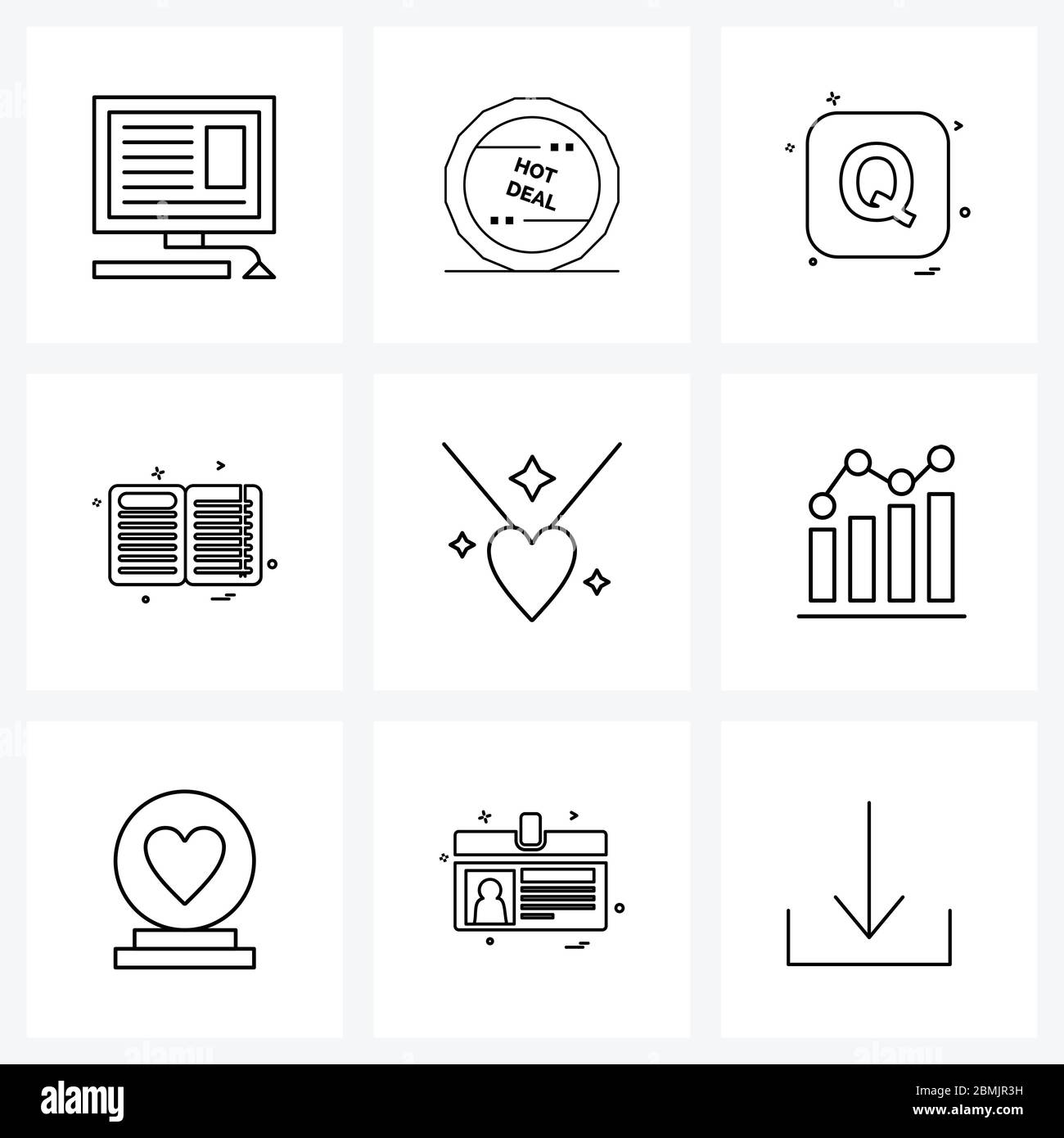 Modern Style Set of 9 line Pictograph Grid based education, book, deal ...