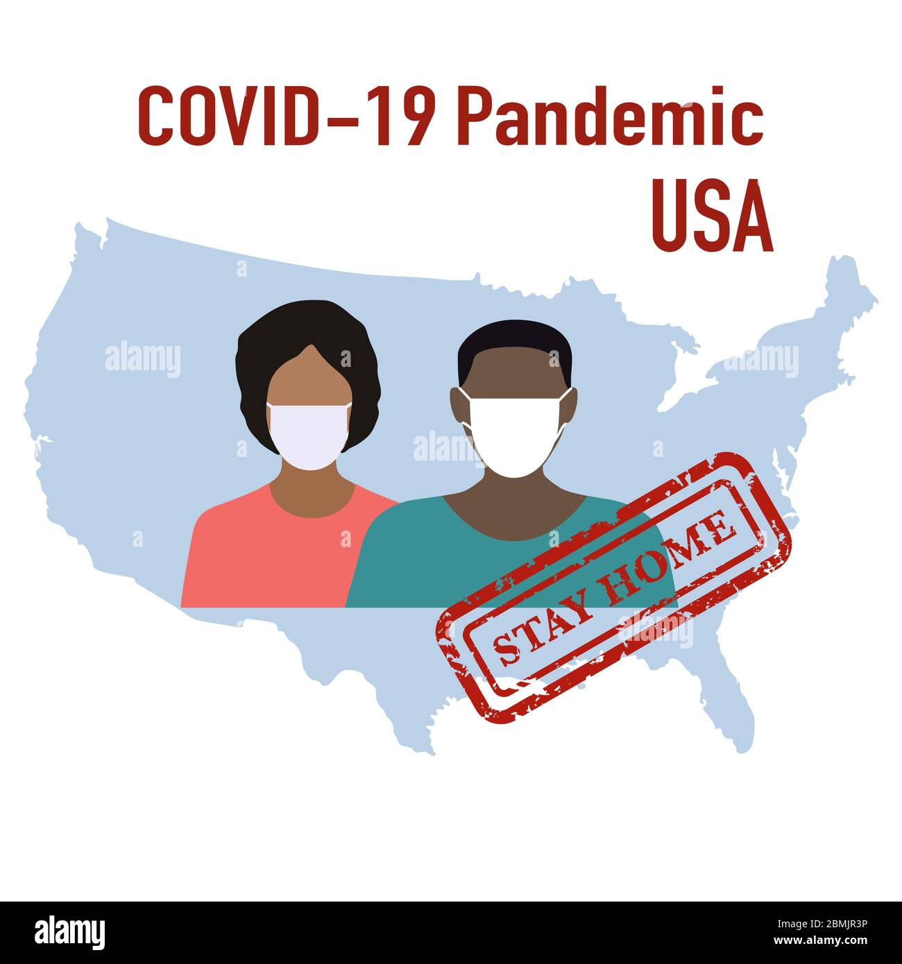 Vector illustration USA Map Covid-19 People in protective masks ...