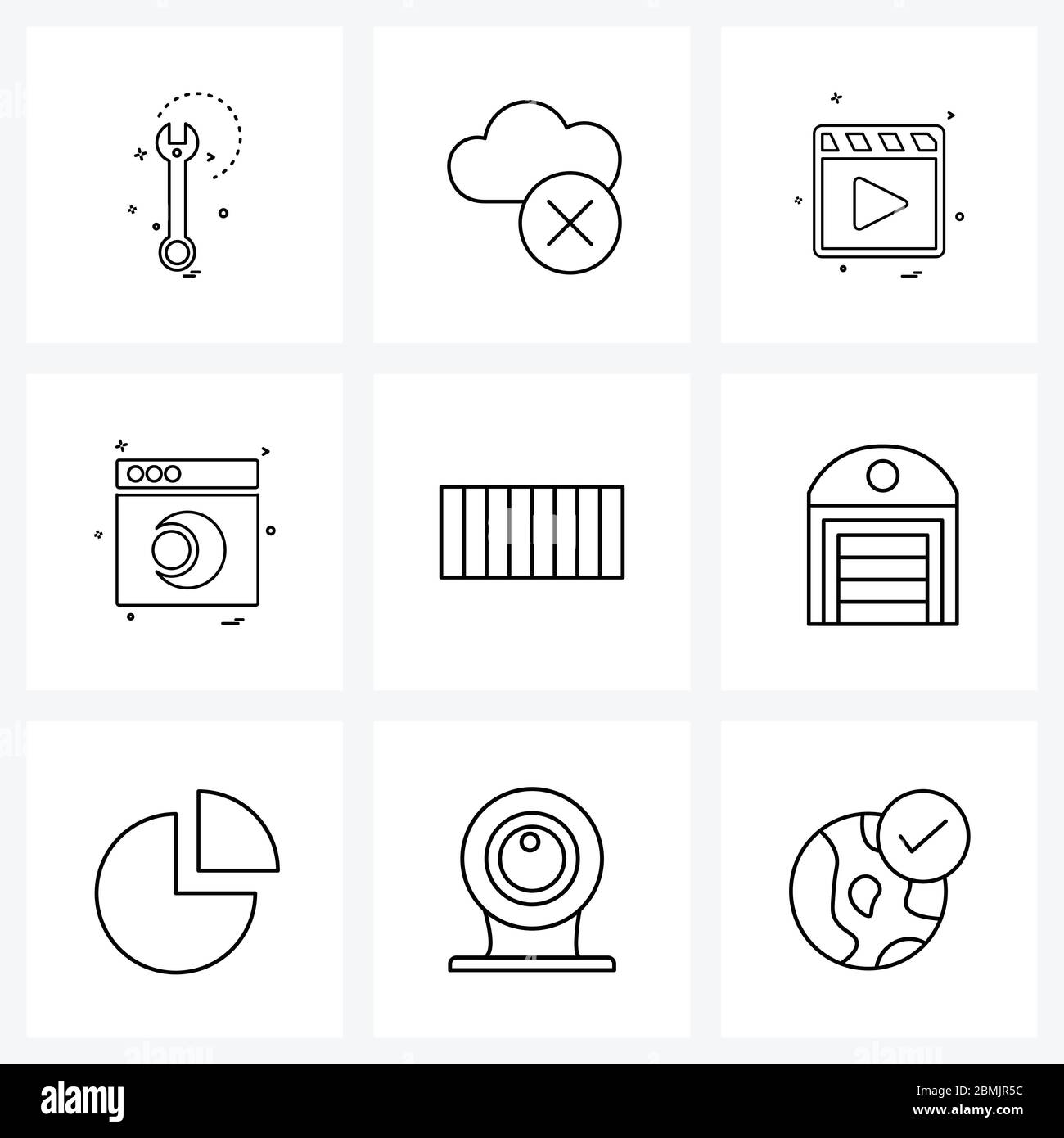 UI Set of 9 Basic Line Icons of container, video, internet, web layout ...
