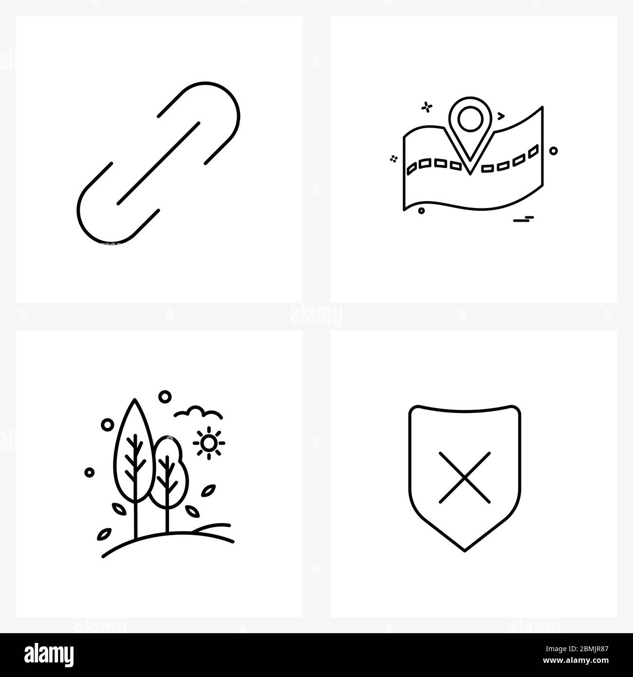 Modern Vector Line Illustration of 4 Simple Line Icons of link, nature ...