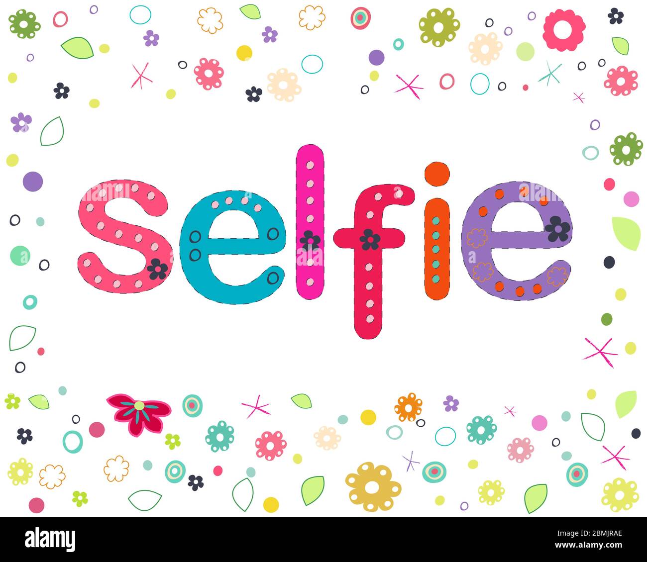 Selfie lettering with decorative flowers elements vector background ...