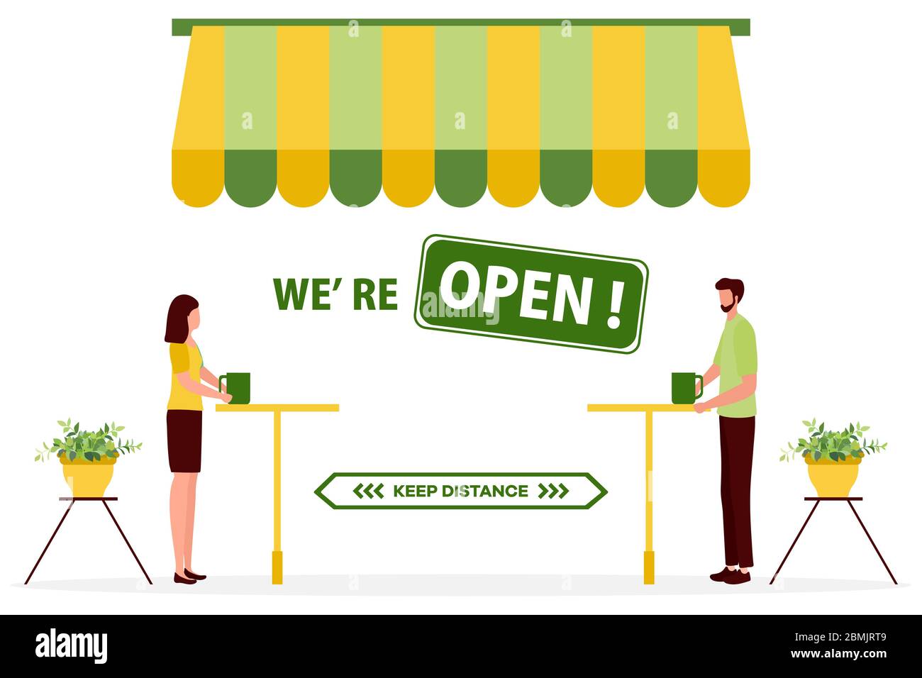 Vector illustration Reopening of cafe, restaurant after COVID-19 ...