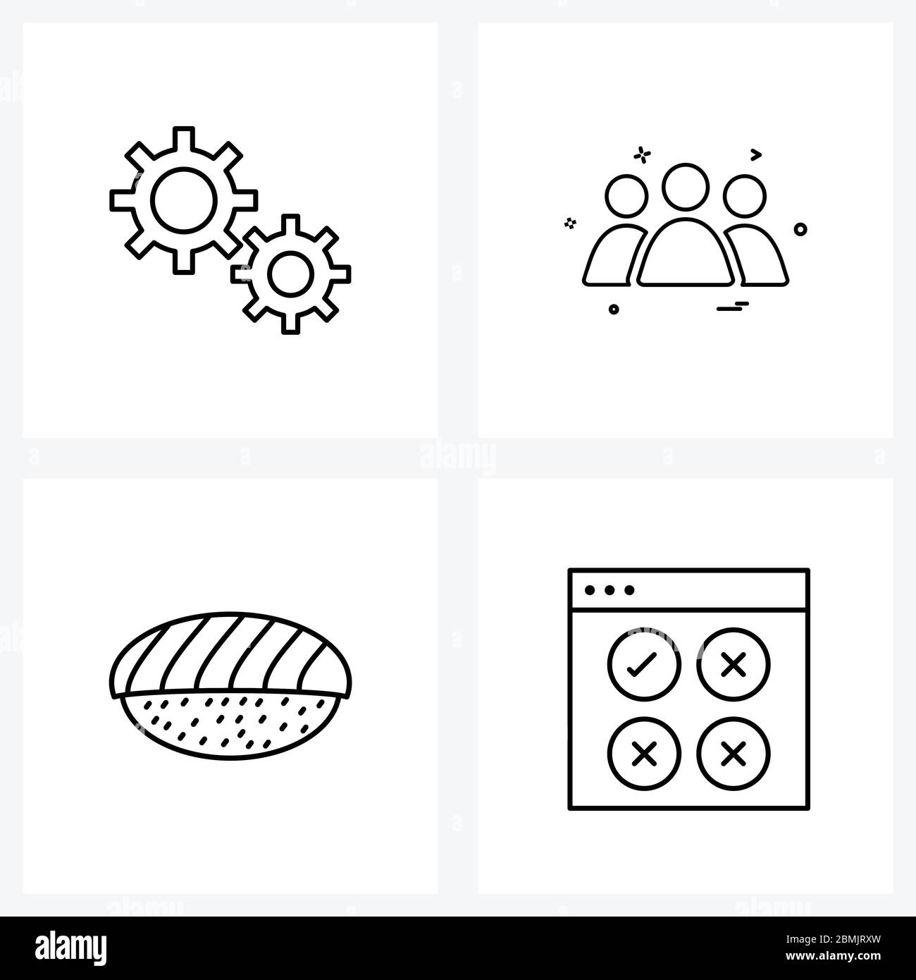 UI Set of 4 Basic Line Icons of gear, eat, gears, team, fast food ...