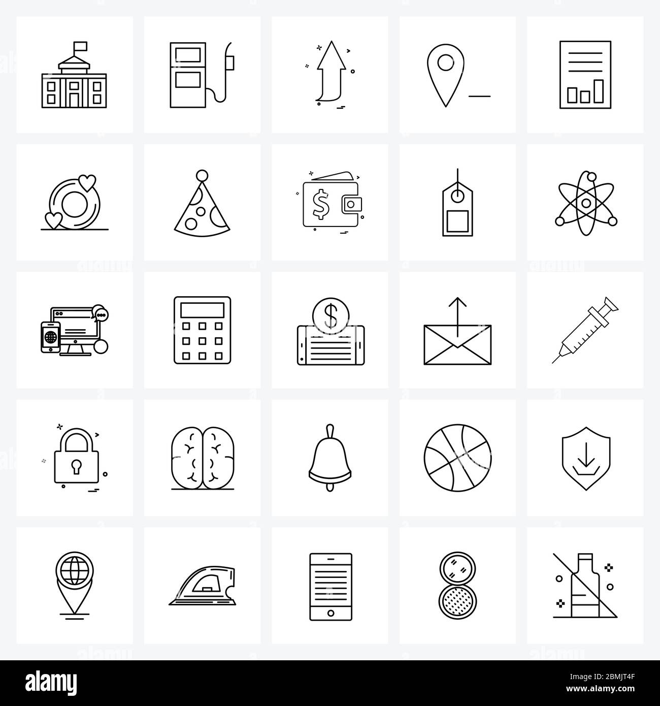 Isolated Symbols Set of 25 Simple Line Icons of document, location ...