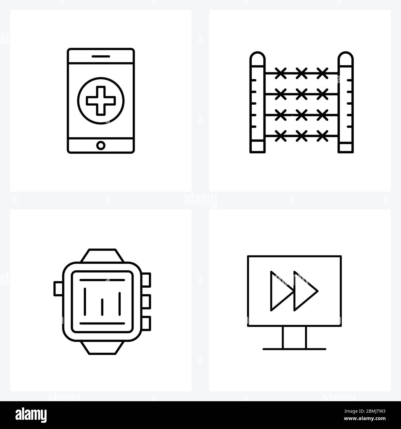 Set of 4 Universal Line Icons of health app, log, application, security ...