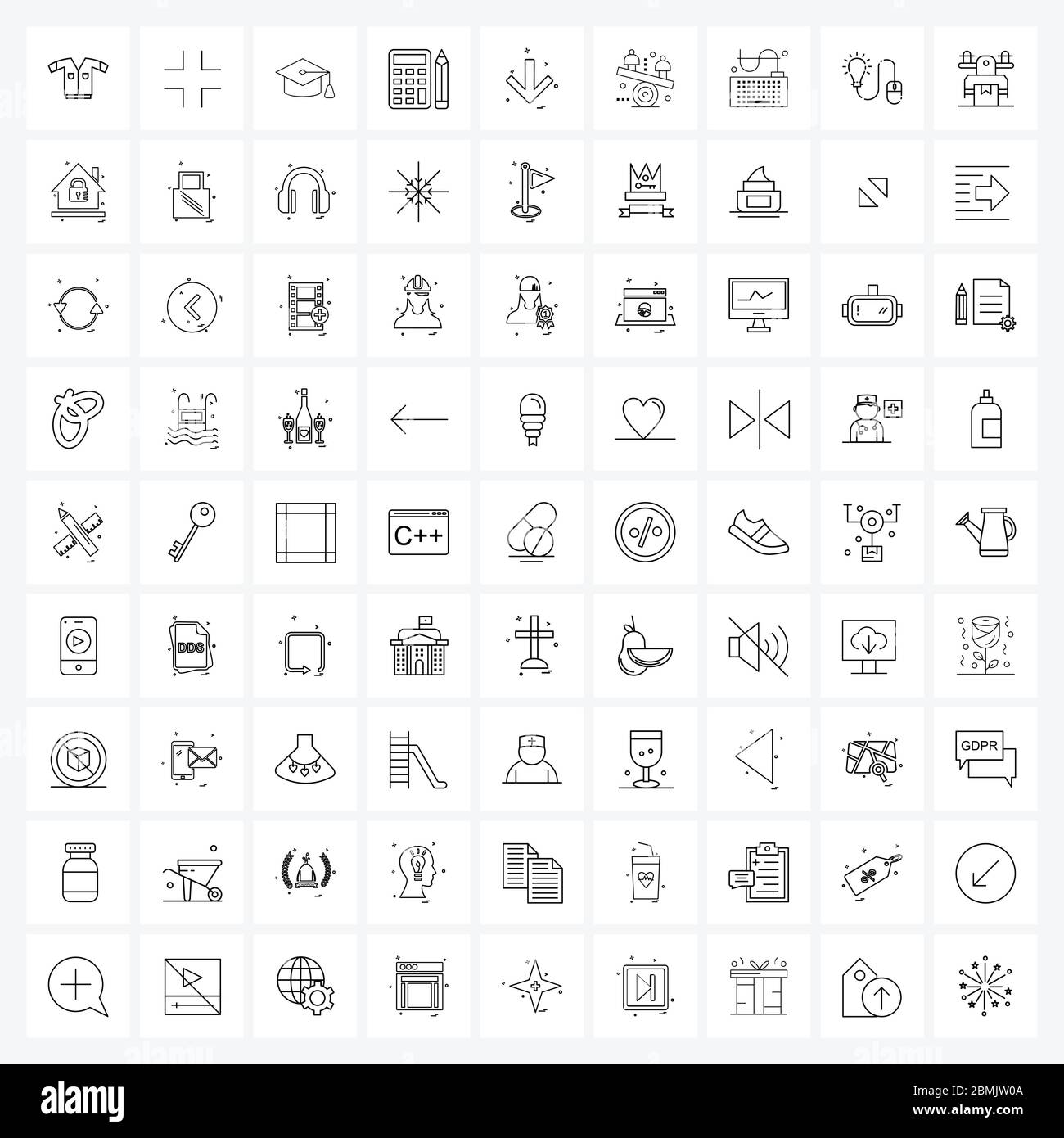Modern Style Set of 81 line Pictograph Grid based web, arrow ...