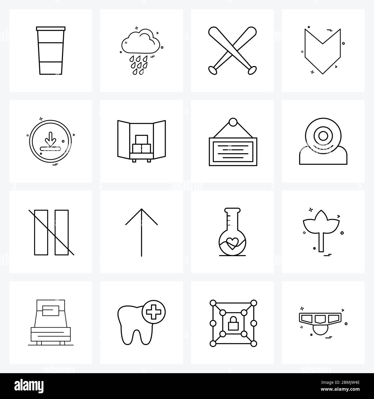 Universal Symbols of 16 Modern Line Icons of direction, down, baseball ...