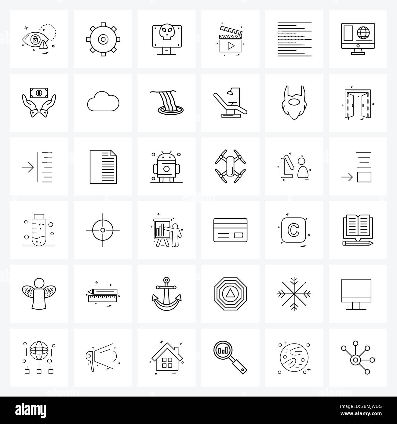 UI Set of 36 Basic Line Icons of text, left, hacker, align, movie ...