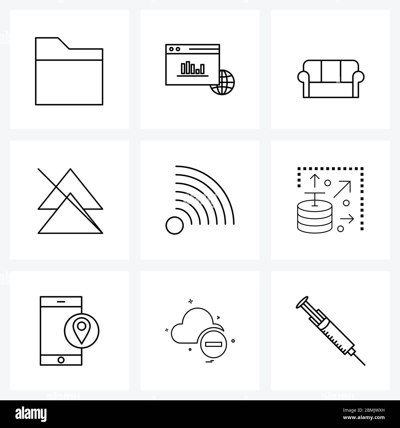 Modern Style Set of 9 line Pictograph Grid based news, blog, lounge ...