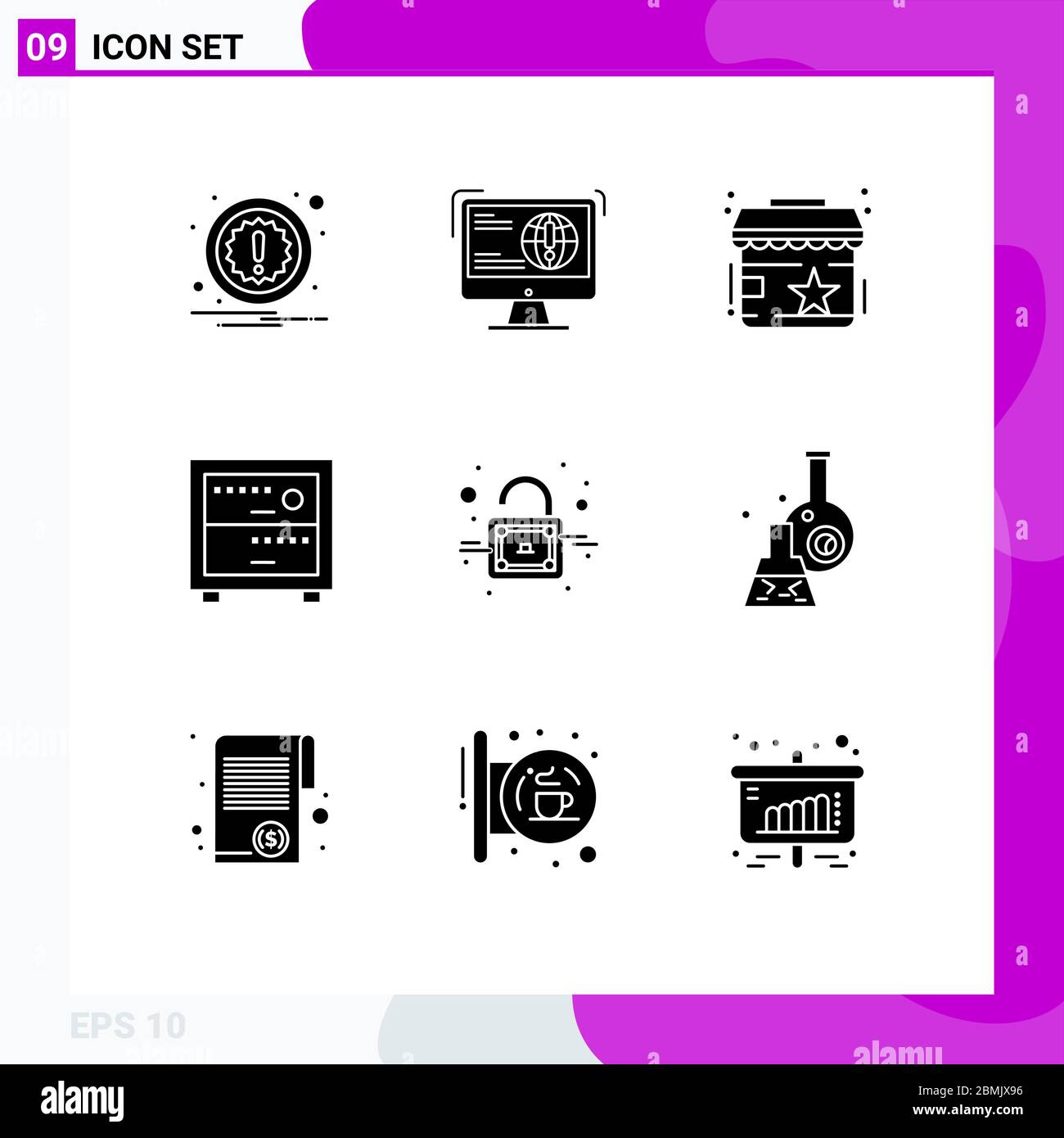 Set of 9 Modern UI Icons Symbols Signs for unlock, lock, rating, work ...
