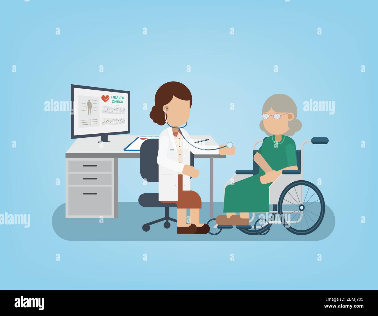 Health check concept with doctor and elder patient flat design vector ...