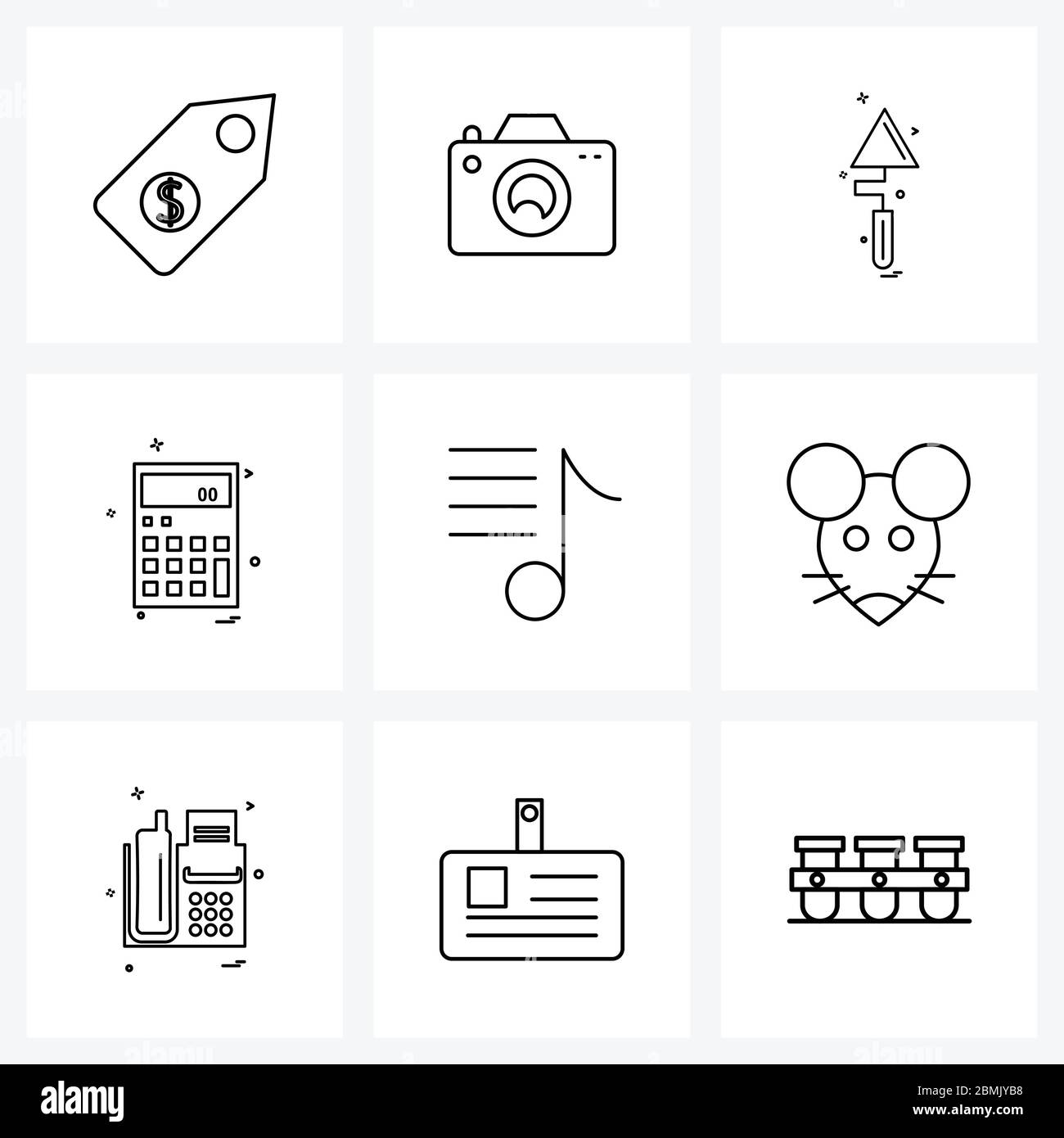 Set of 9 Simple Line Icons for Web and Print such as animal, microphone ...