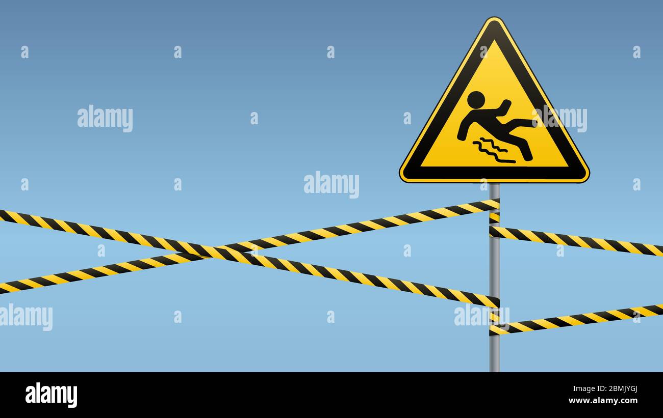 Caution - danger Beware of slippery. Safety sign. The triangular sign ...