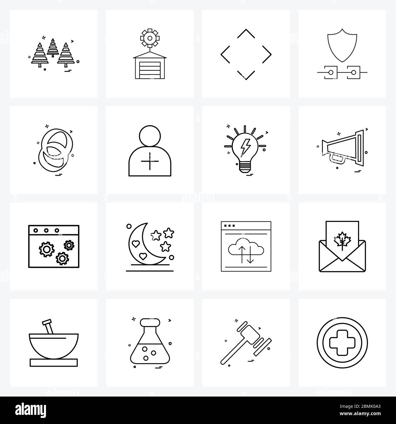 Universal Symbols of 16 Modern Line Icons of circles, software ...