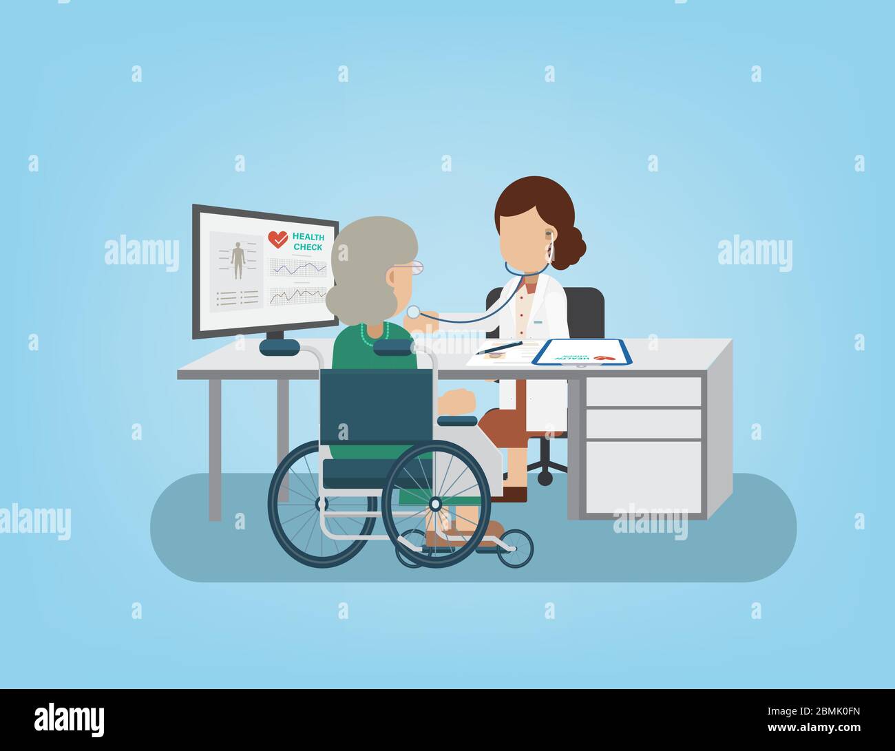 Health check concept with doctor and elder patient flat design vector ...