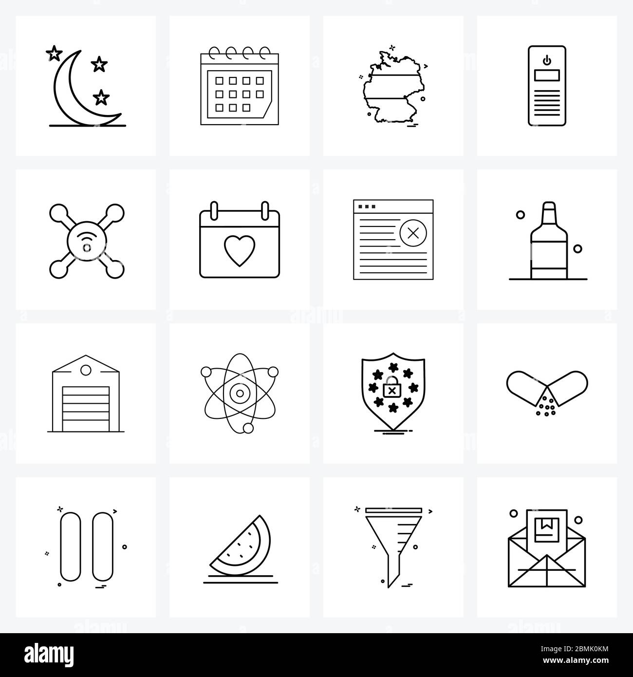 Modern Style Set of 16 line Pictograph Grid based product, remote ...