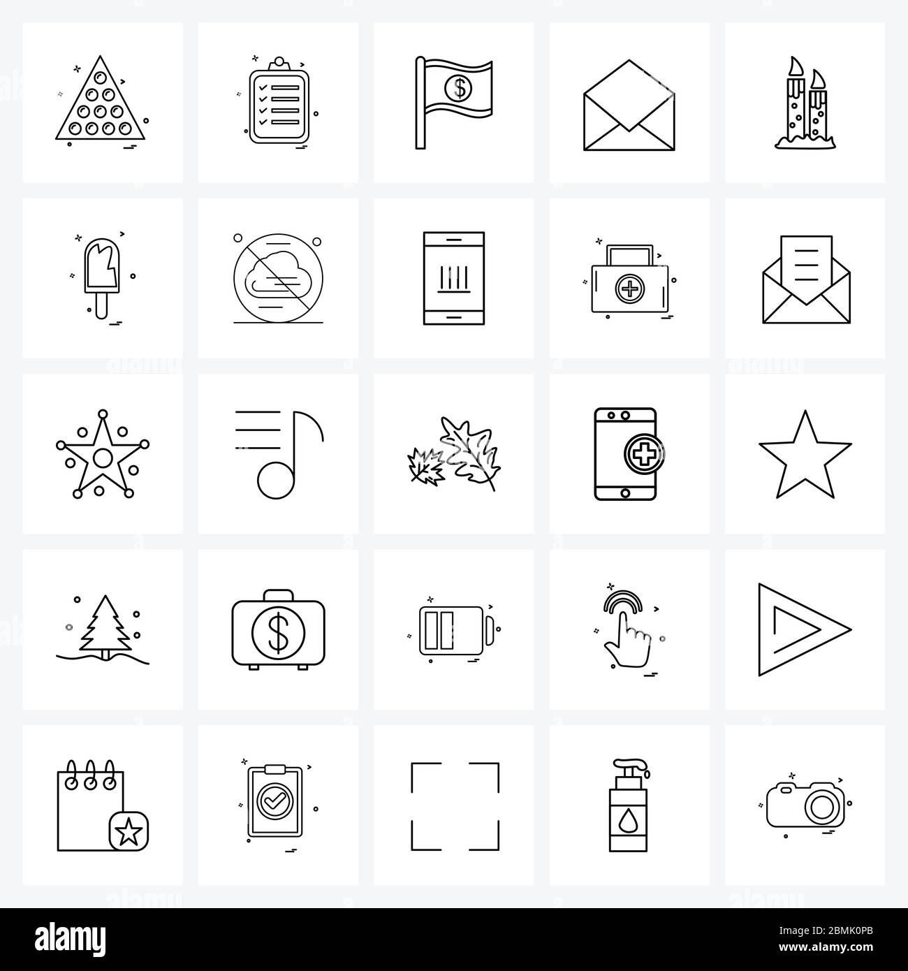 25 Universal Icons Pixel Perfect Symbols of light, candle, flag, open ...