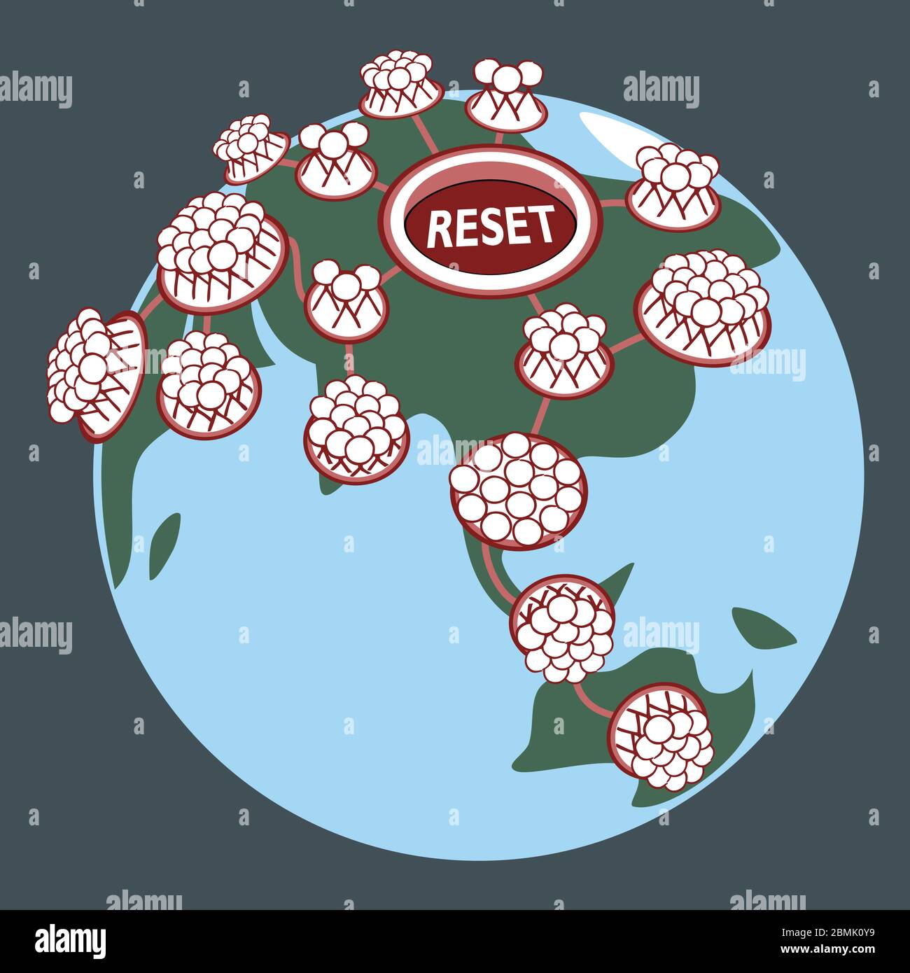 Reset Button Pushed Stick Man Connected Globe Dark Background By reset-button-pushed-stick-man-connected-globe-dark-background-by