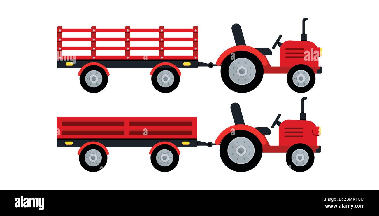 Farmer tractor with trailer icon set isolated on white background Stock ...
