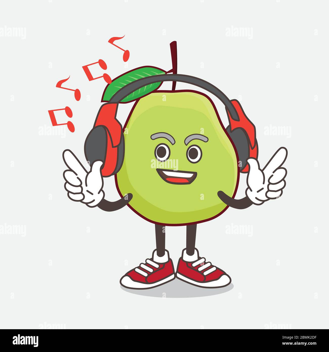 An illustration of Guava Fruit cartoon mascot character Listening music ...