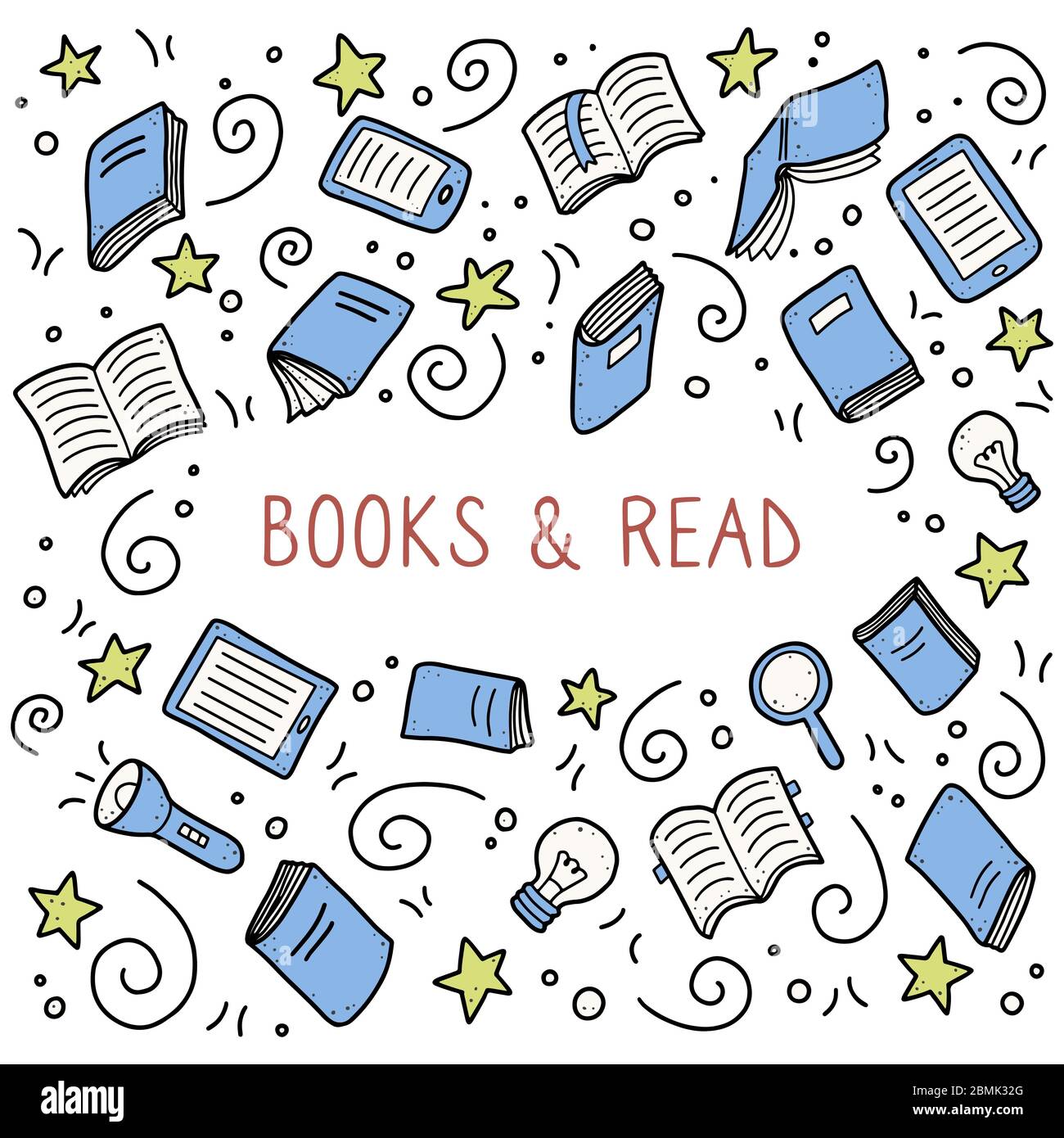 Hand Drawn Set Of Book Doodle Elements Education Symbols Vector