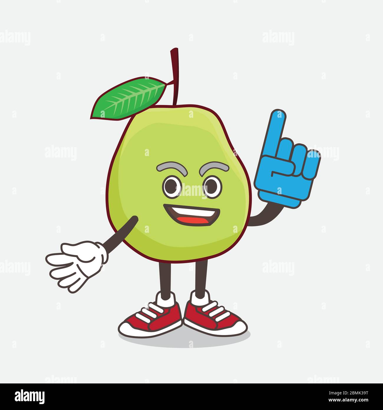 An illustration of Guava Fruit cartoon mascot character holding a Foam ...